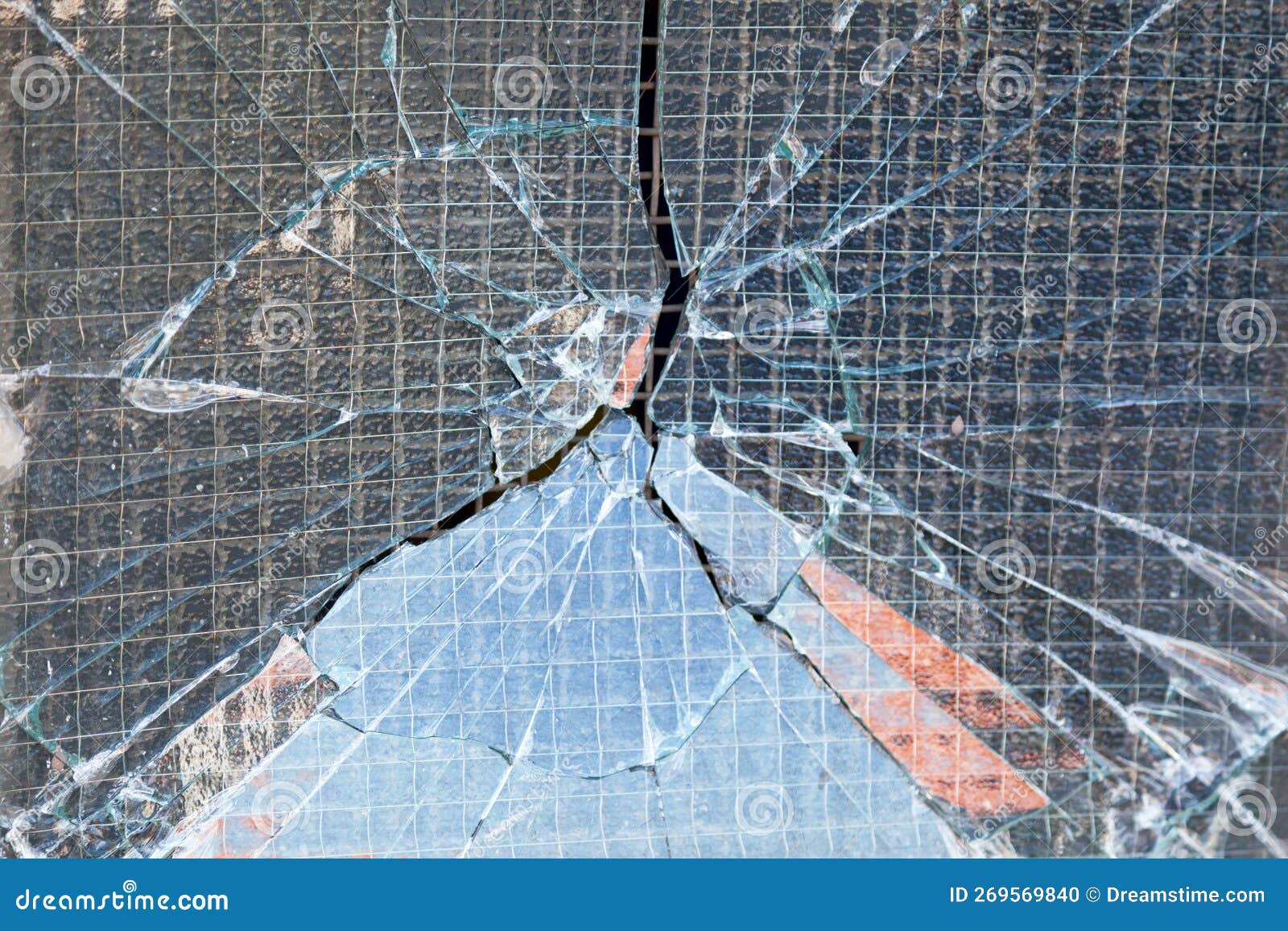 Broken Reinforced Glass Window after a Vandalism Stock Photo - Image of ...