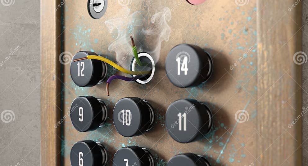 Broken Retro Elevator Control Panel Stock Image - Image of brass, flat ...
