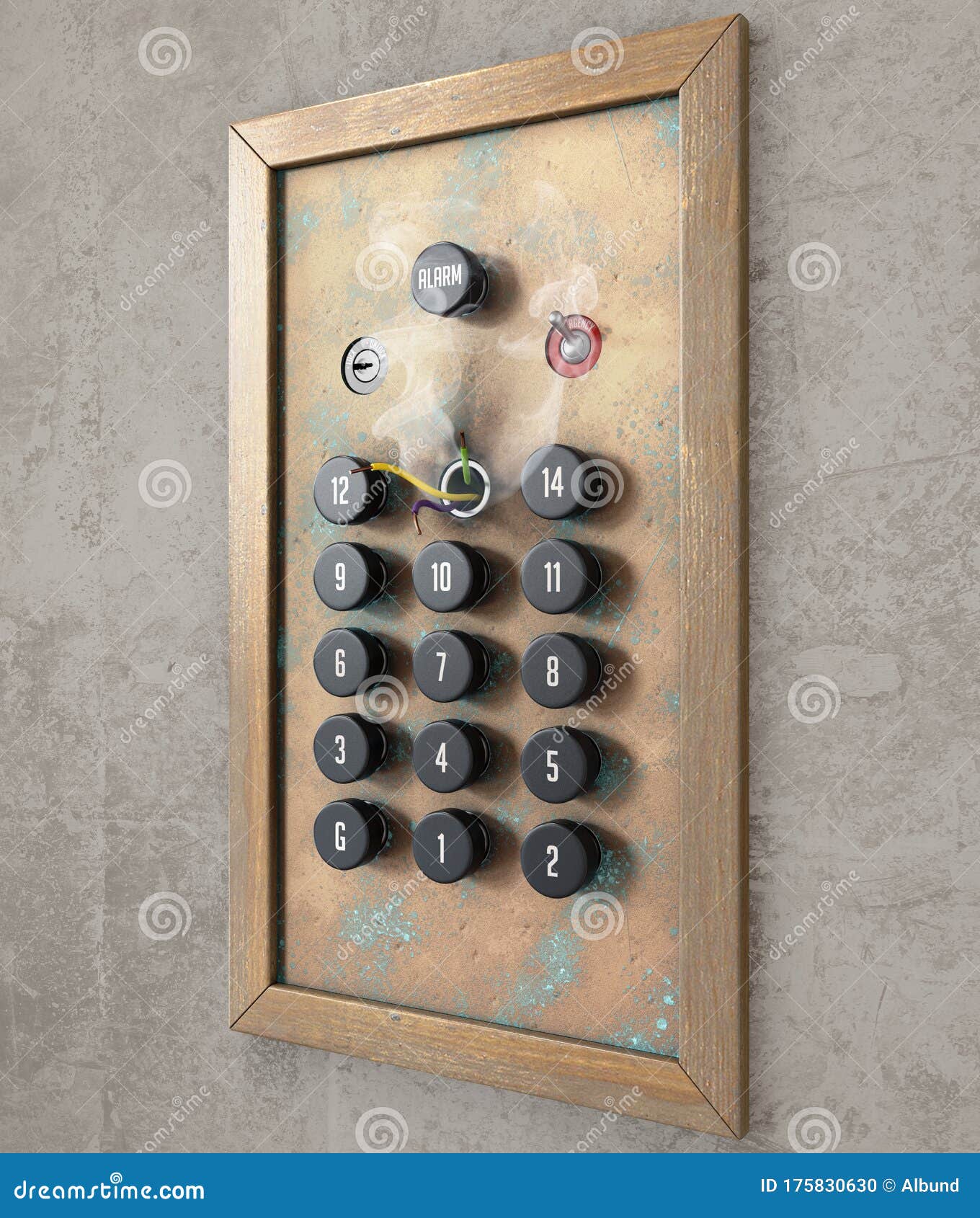 Broken Retro Elevator Control Panel Stock Photo - Image of house ...