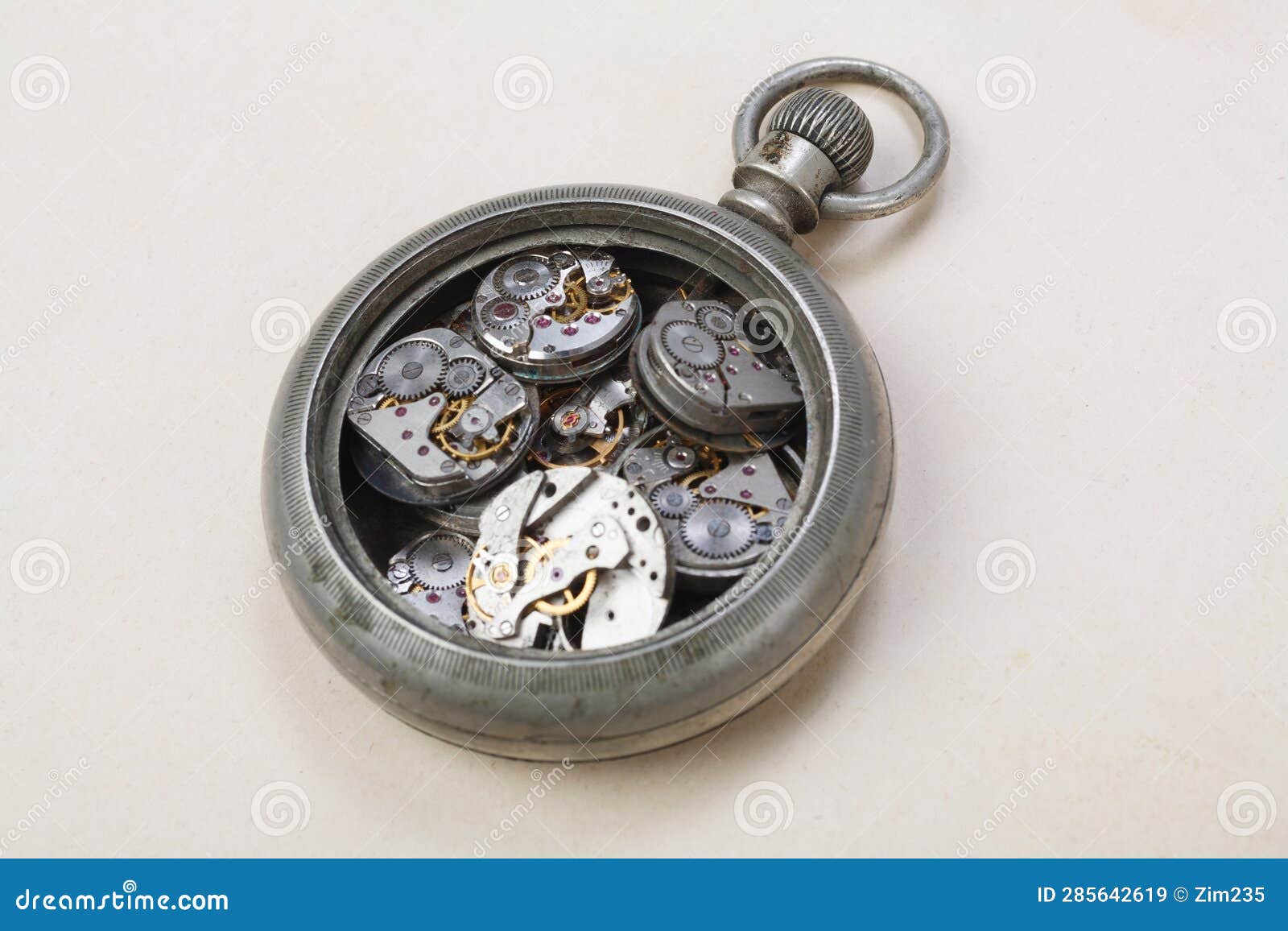 Broken Retro Vintage Pocket Watch Stock Image - Image of business, wood ...