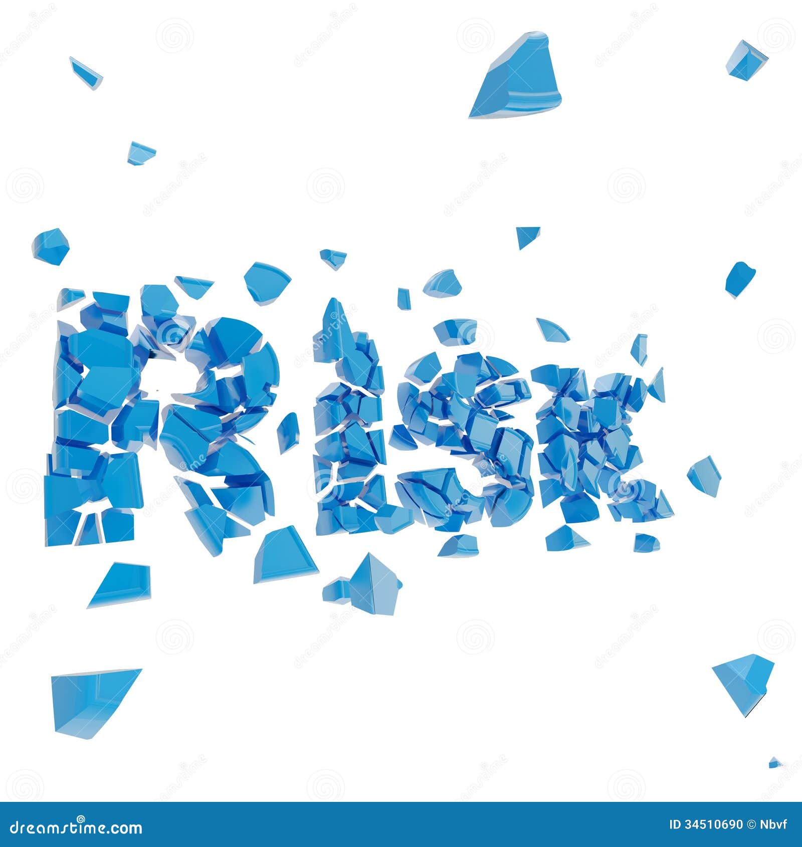 Broken Risk, Word Chashed into Blue Pieces Stock Illustration ...