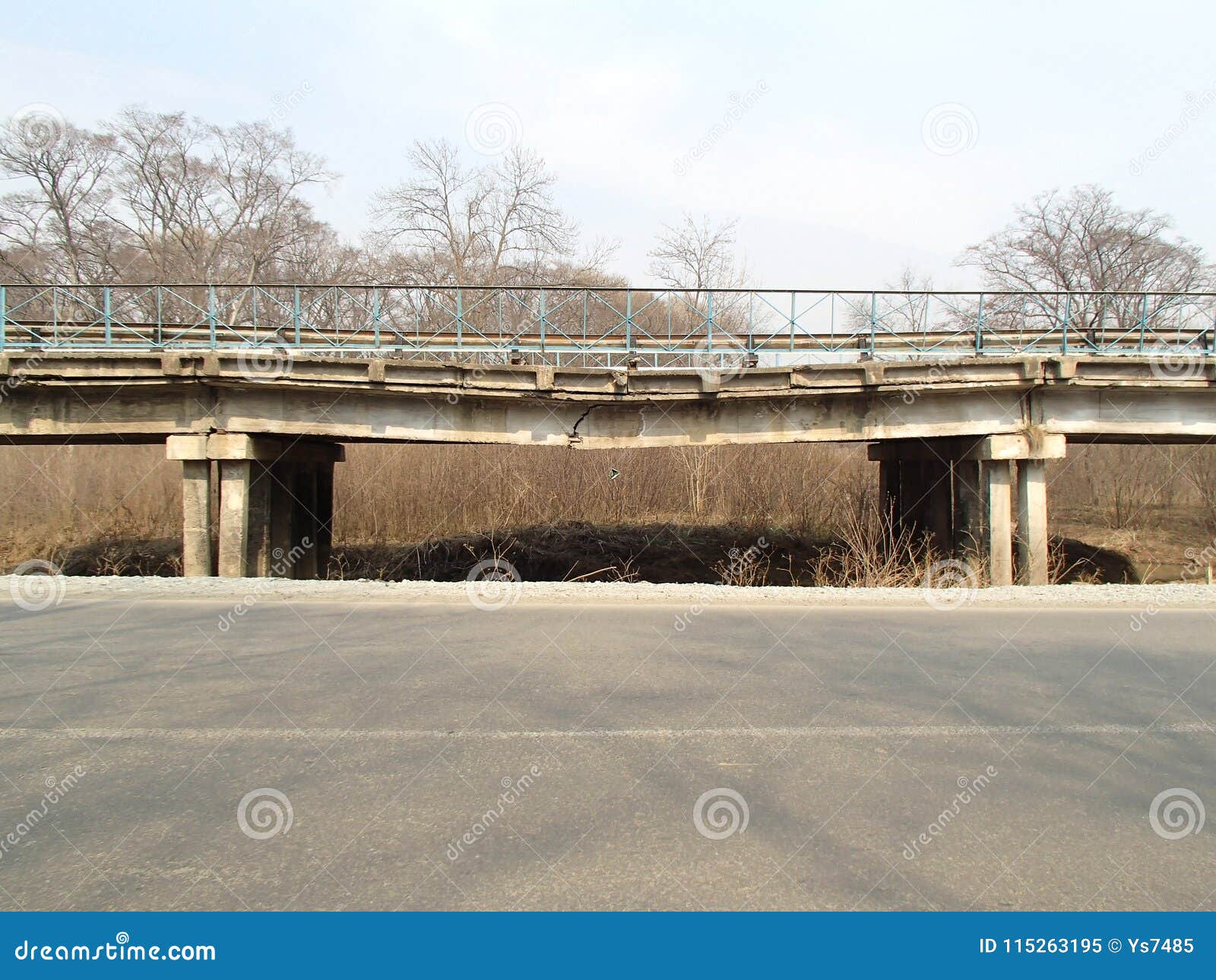 Broken Road Bridge with Big Crack at the Bottom Stock Image - Image of ...