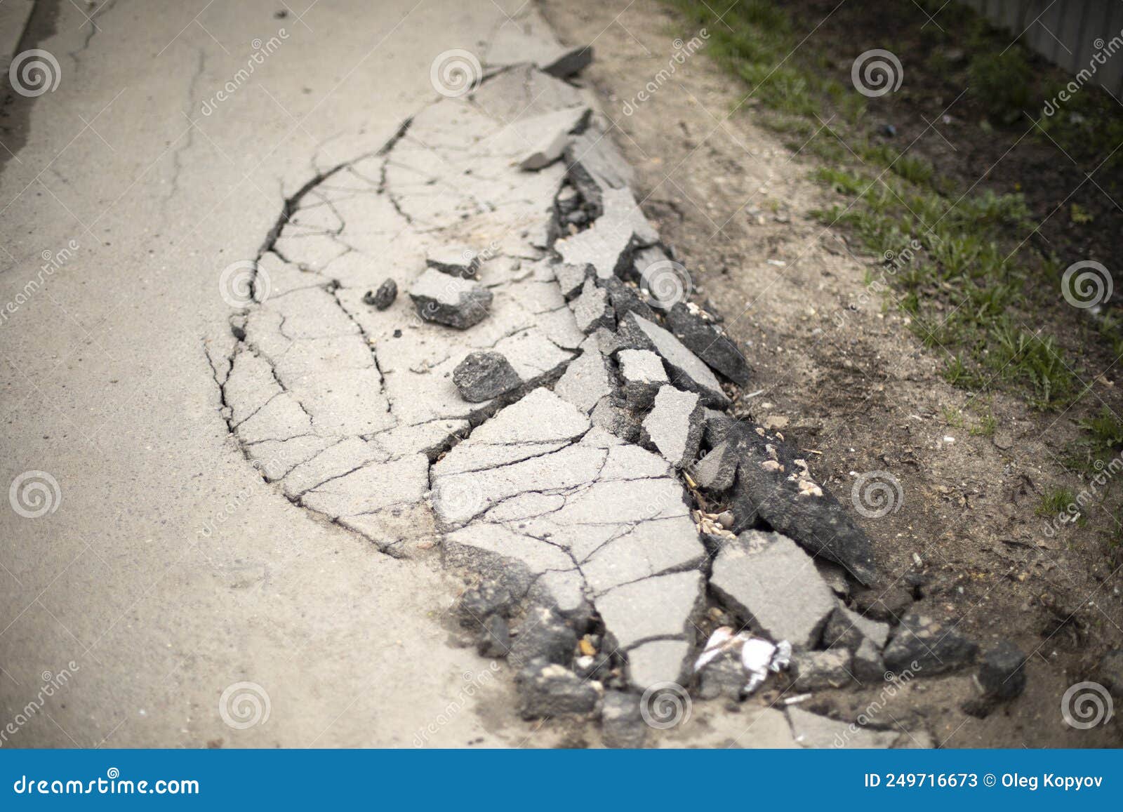 Broken Road. Destruction of Road Surface Stock Image - Image of hole ...