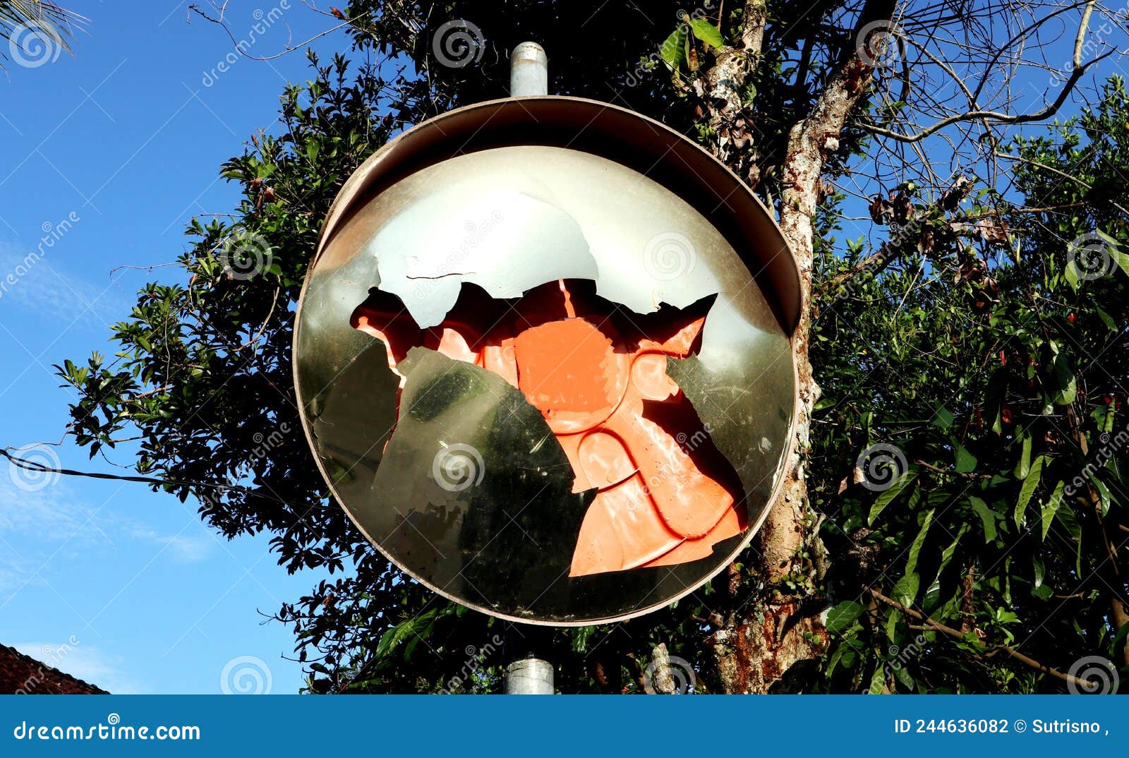Broken Road Mirror. Traffic Mirrors Reflecting Road Junctions Stock ...