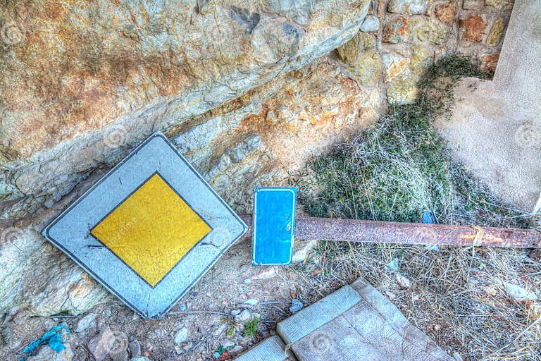 Broken Road Sign in Hdr Tone Mapping Stock Photo - Image of concept ...