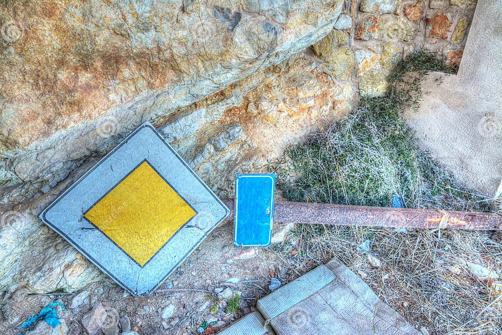 Broken Road Sign in Hdr Tone Mapping Stock Photo - Image of concept ...
