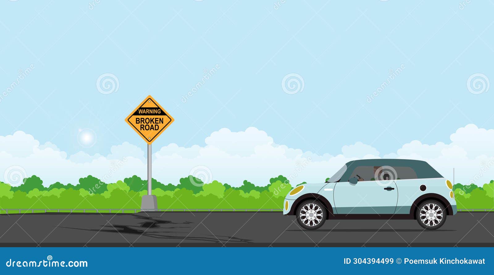 Broken road sign warning stock vector. Illustration of disaster - 304394499