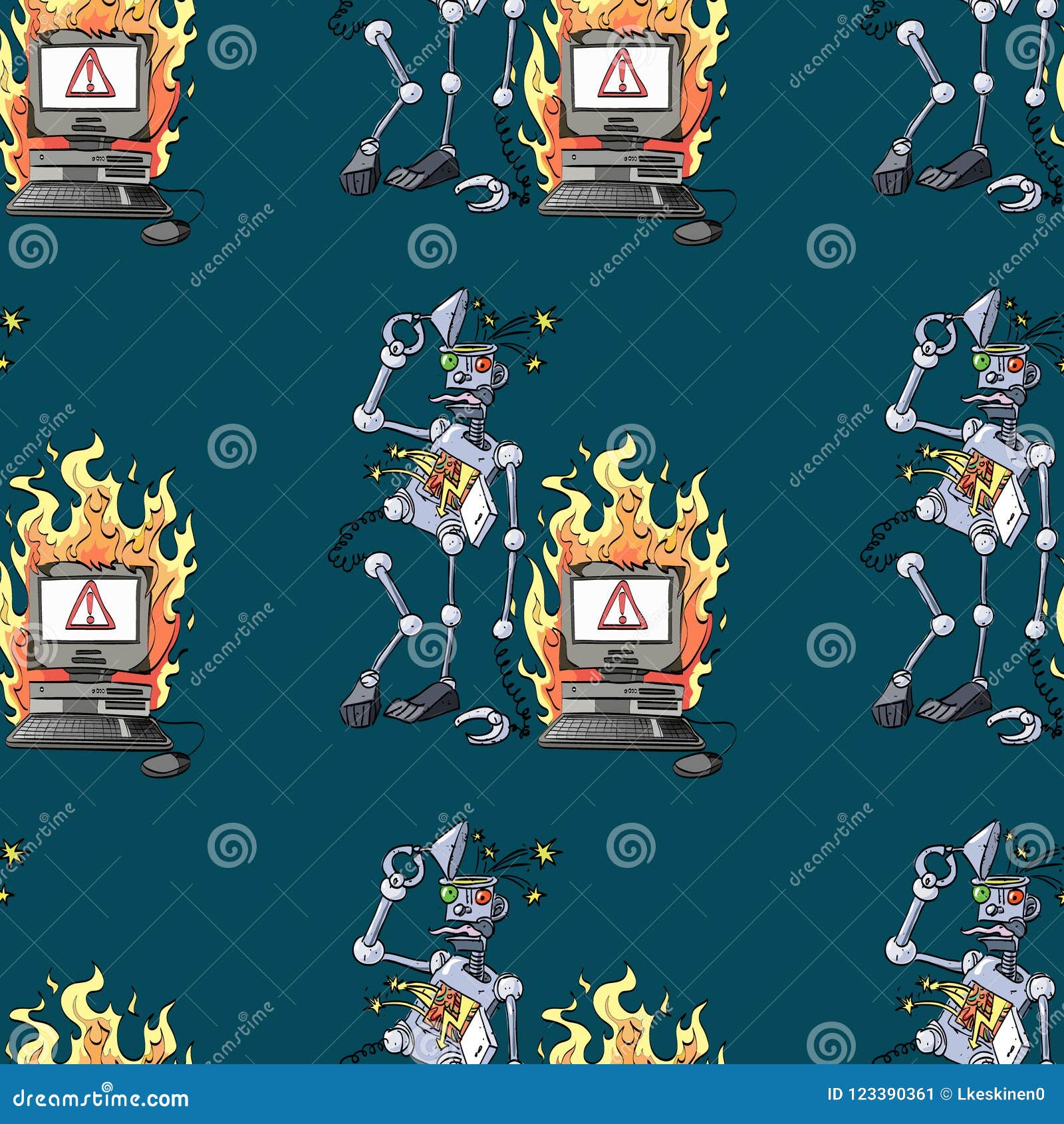 Broken Robot and Broken Computer Seamless Pattern Stock Vector ...