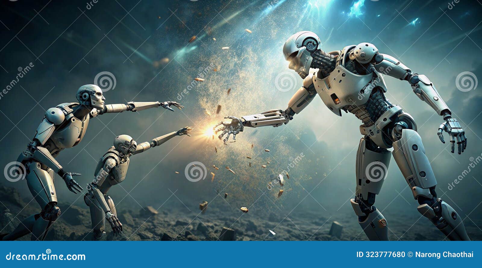 Broken Robots Reaching for Life in Nothingness Generative AI Stock ...