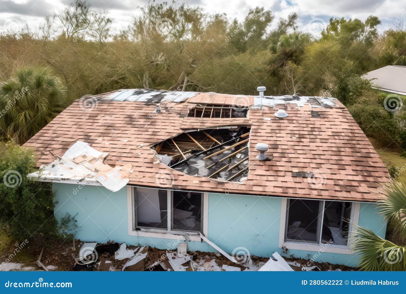 Broken Roof of a Private House. Generative AI Stock Photo - Image of ...