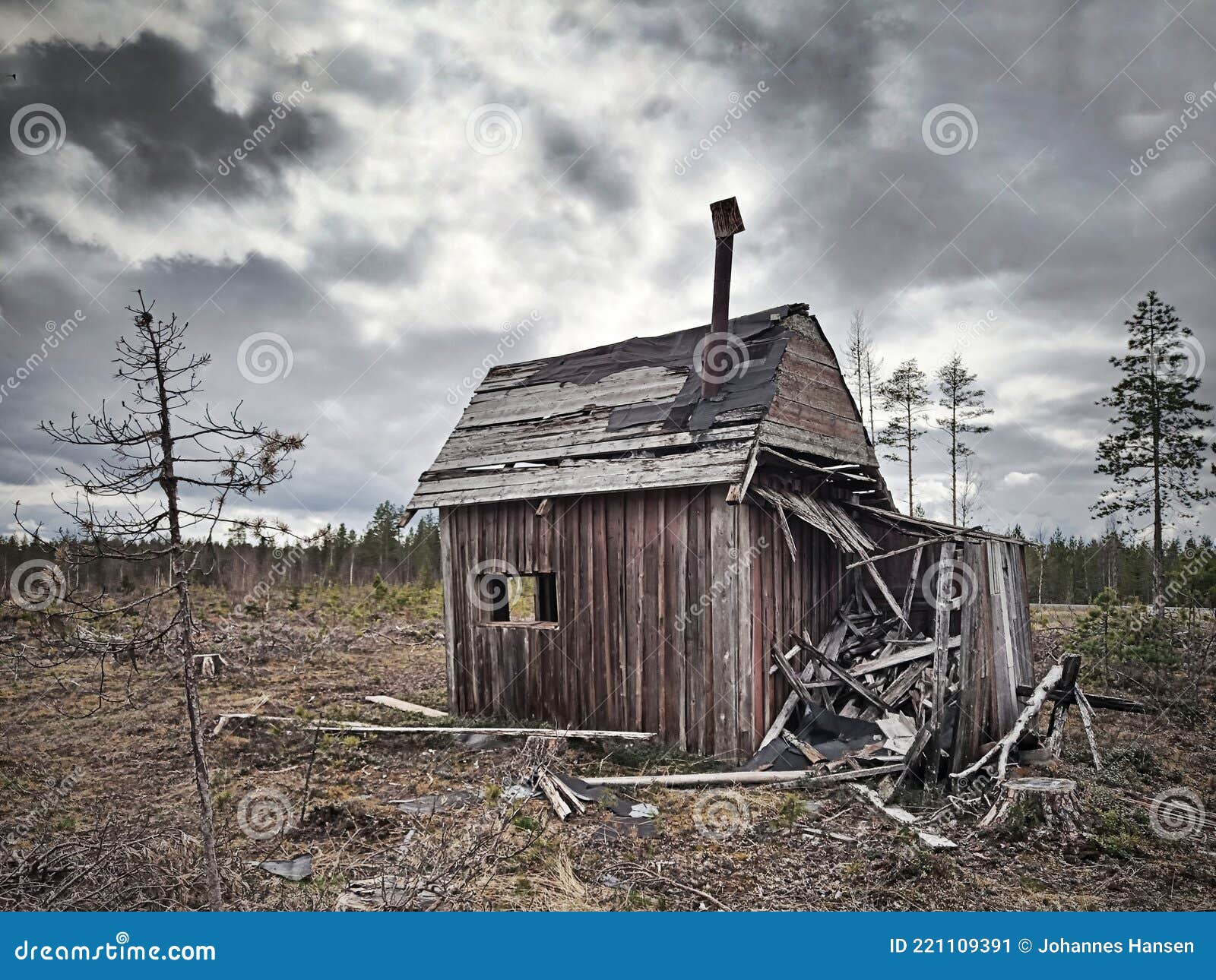 Broken Ruined Hut on a Forest Clearing Stock Image - Image of ...
