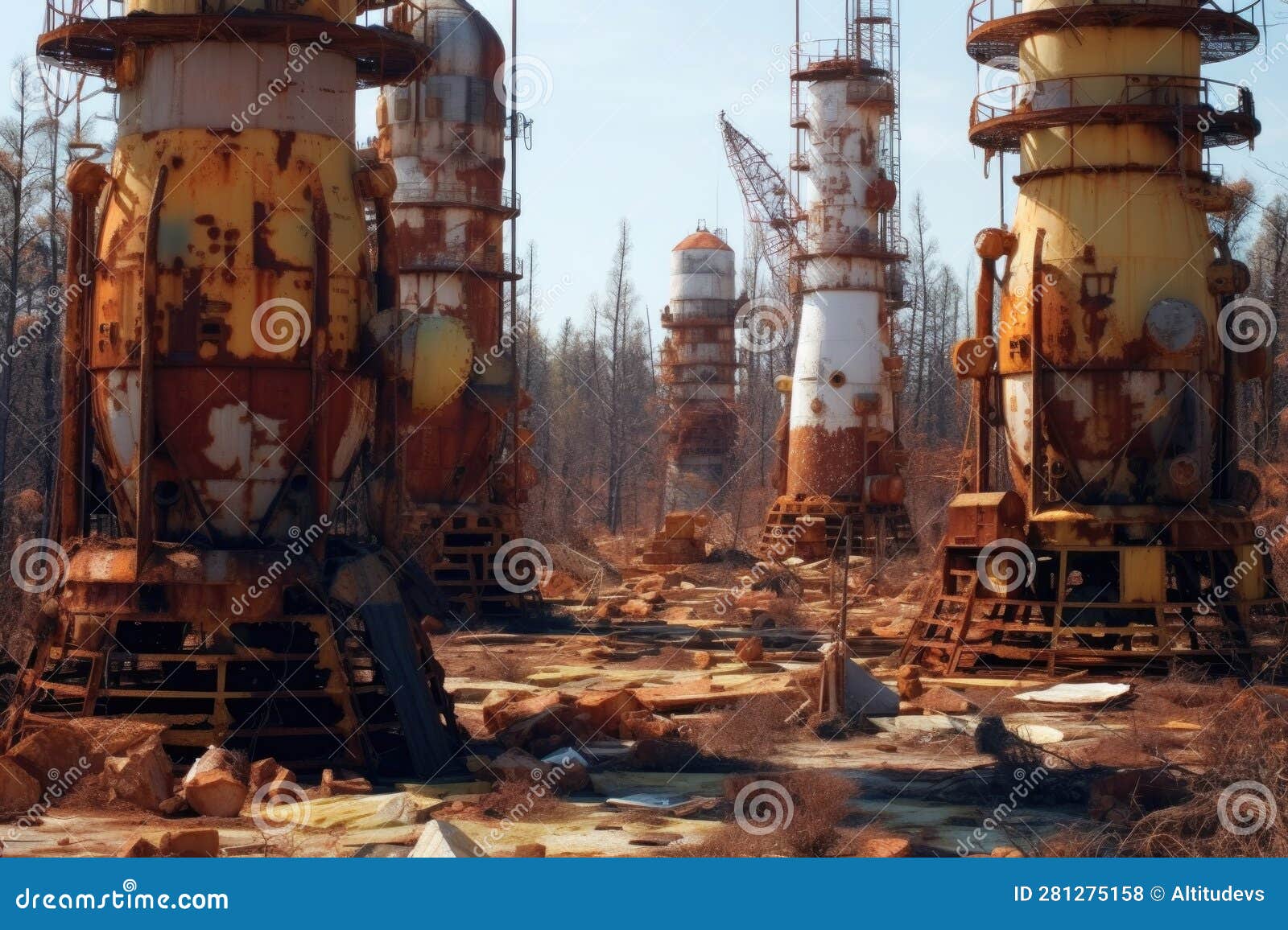 Broken and Rusted Nuclear Warning Signs Stock Illustration ...