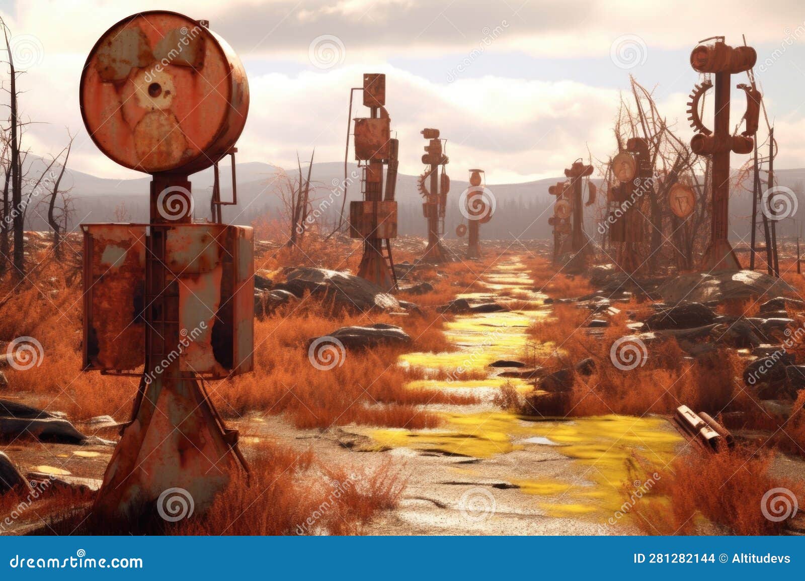 Broken and Rusted Nuclear Warning Signs Stock Illustration ...