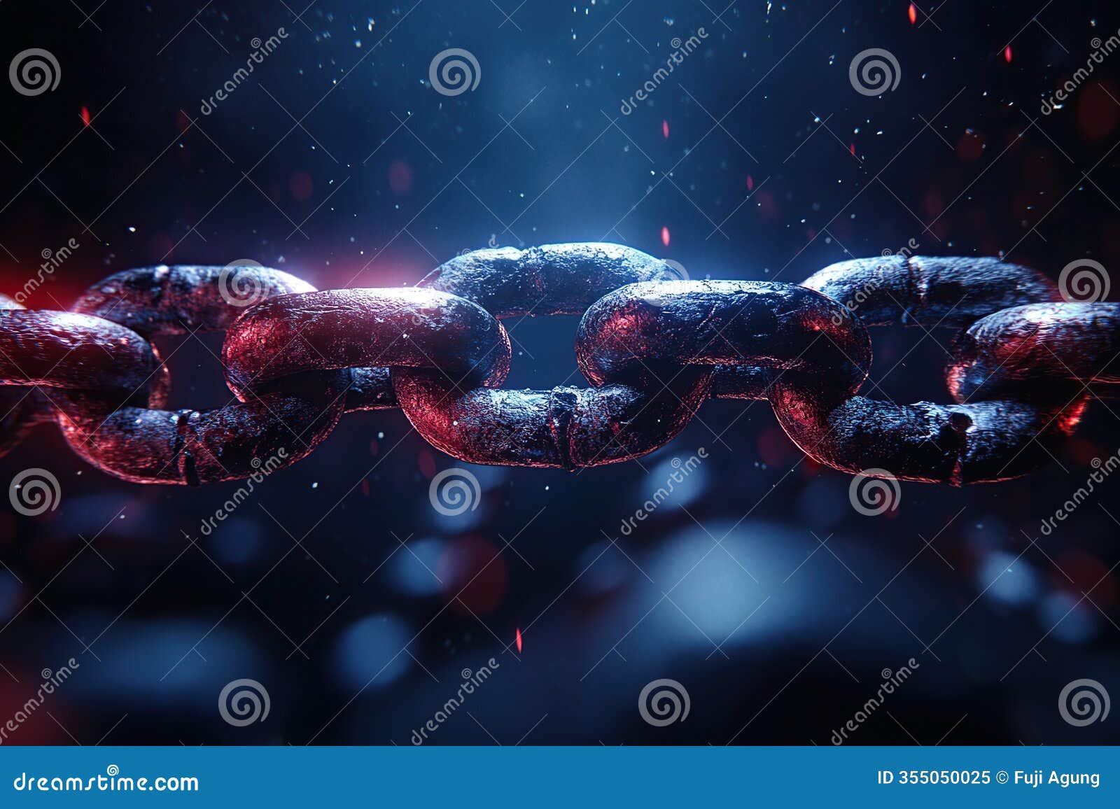 Broken Rusty Chain Link, Glowing Red and Blue, Dark Background Stock ...