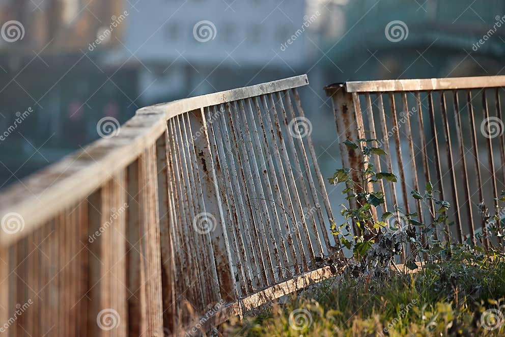 Broken Rusty Railing Ona Bridge Stock Photo - Image of decaying ...