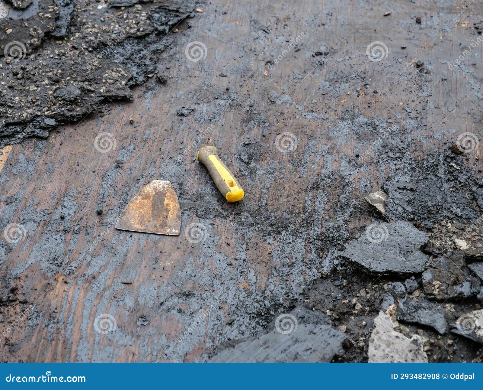 Broken Scraper Tool during Scraping Off Old Roofing Felt Stock Photo ...