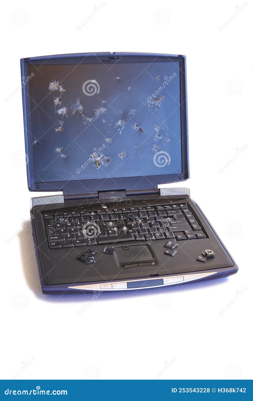 Broken Screen and Keyboard Laptop Isolated on White. Accident Stock ...