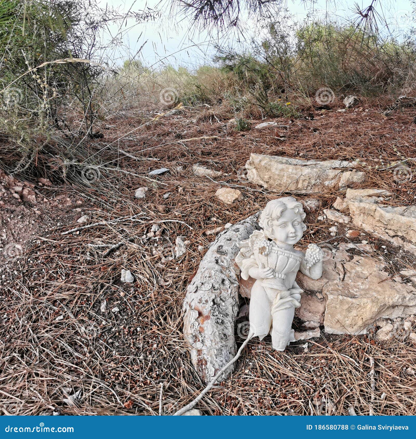 The Broken Sculpture is Dumped in the Ground of Forest Stock Photo ...
