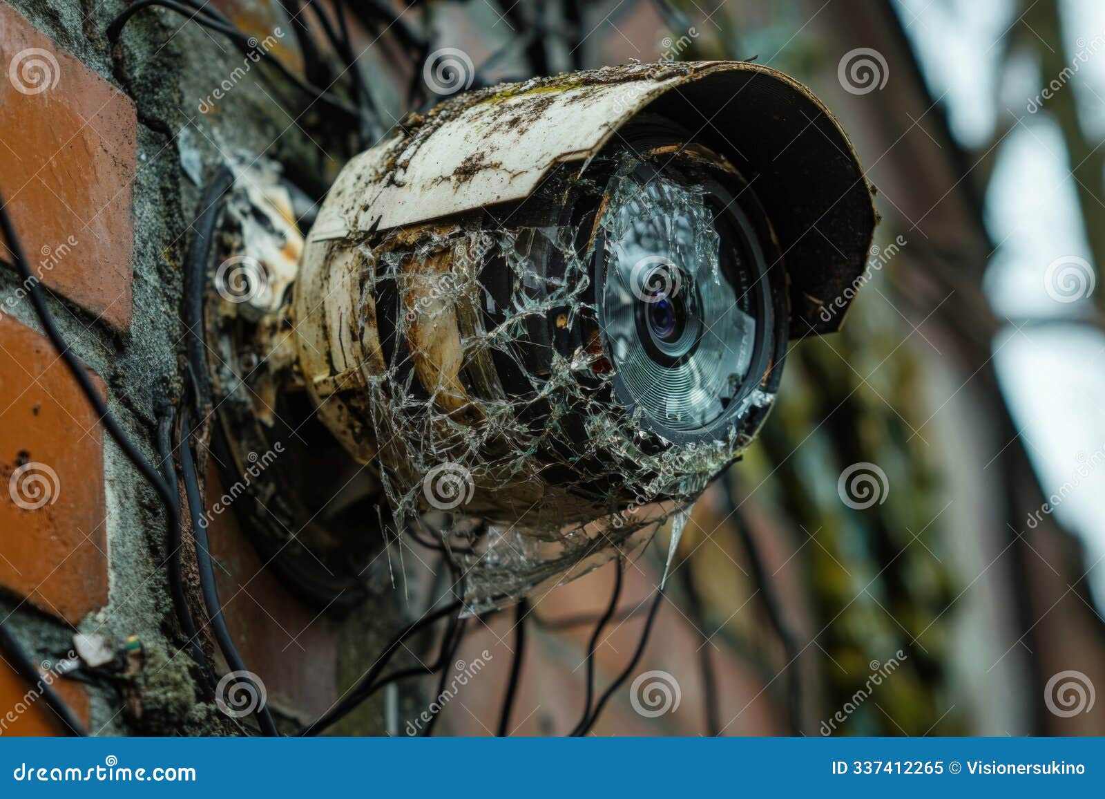 A Broken Security Camera Covered in Cobwebs and Debris Stock ...