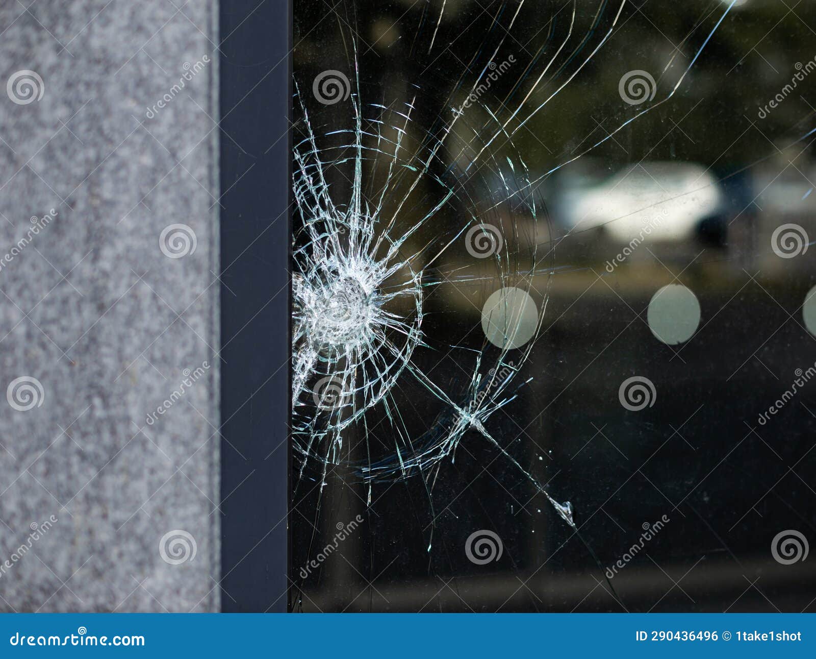 Broken Security Window Glass Stock Photo - Image of damage, material ...