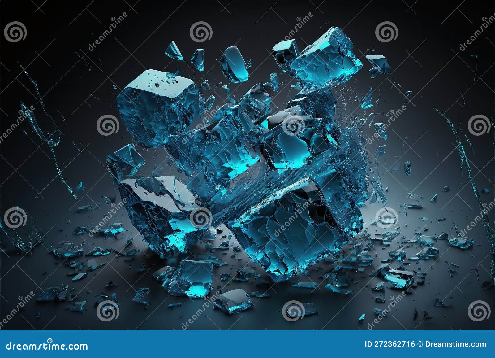 Broken and Shattered Blue Ice Cubes on Dark Background. Generative AI ...