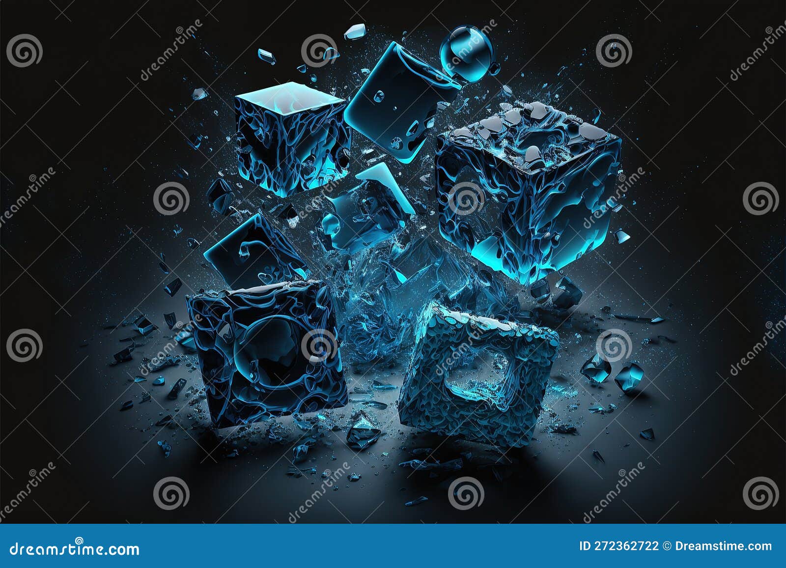 Broken and Shattered Blue Ice Cubes on Dark Background. Generative AI ...