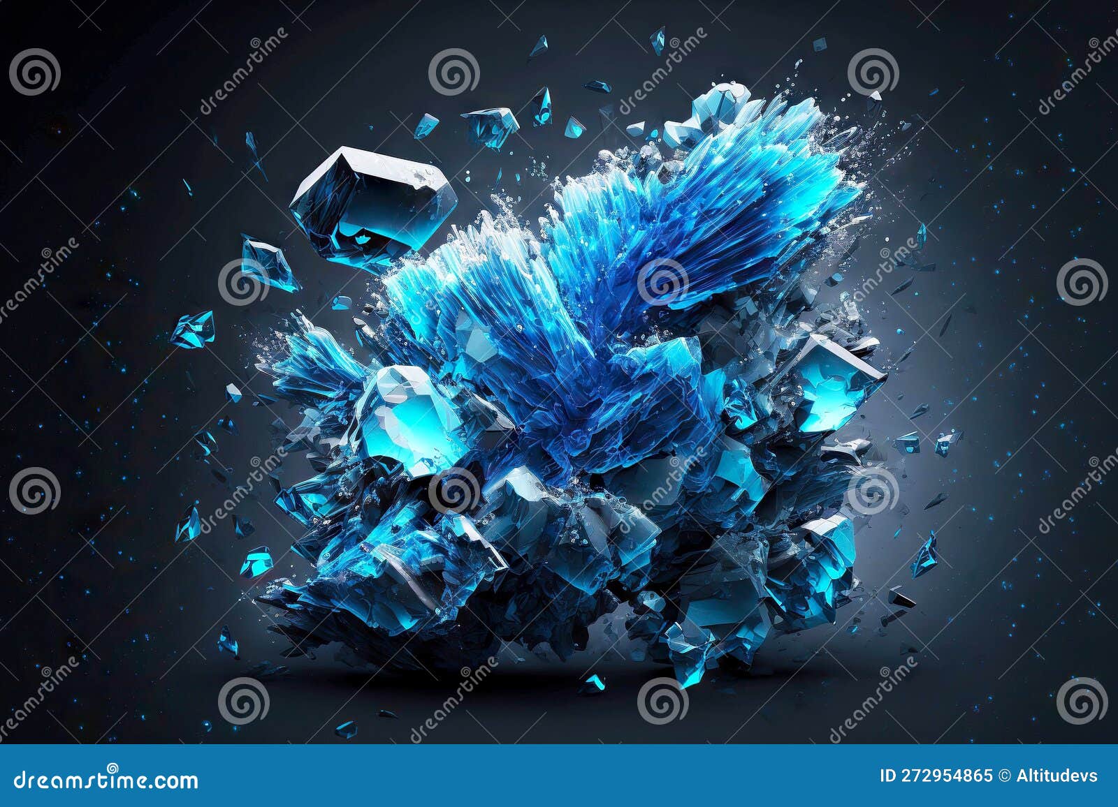 Broken and Shattered Blue Ice Cubes on Dark Background Stock ...