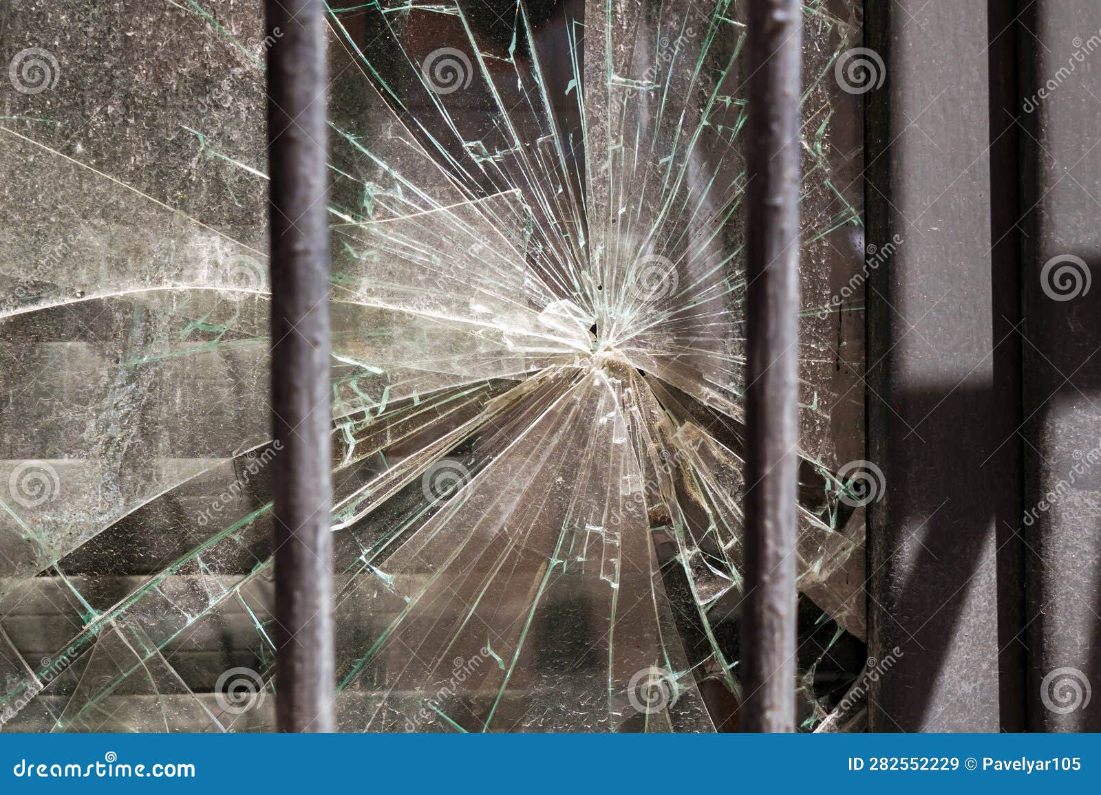 Broken Shattered Glass Behind the Window Bars Stock Image - Image of ...