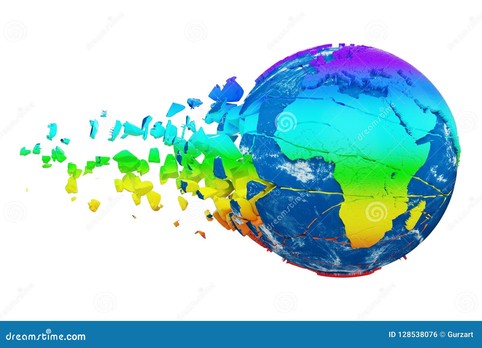 Broken Shattered Planet Earth Globe Isolated on White Background ...