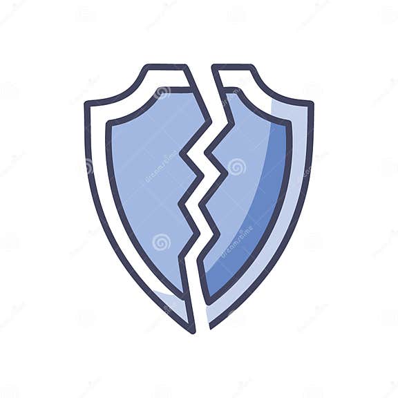 Broken Shield Icon. a Cracked Shield, Symbolizing Vulnerability and Weakness, Represents a Lack ...