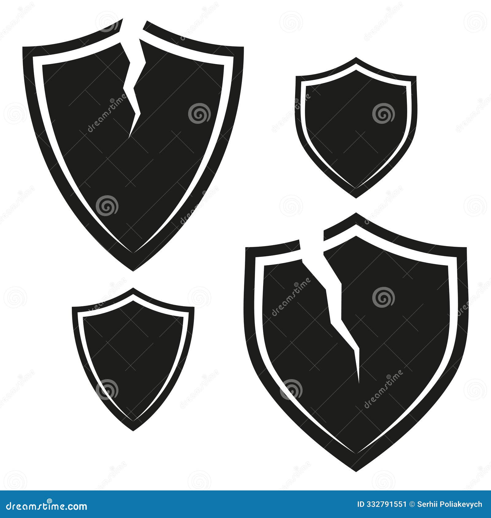Broken Shield Icon. Protection Failure Symbol. Cracked Defense Shape ...