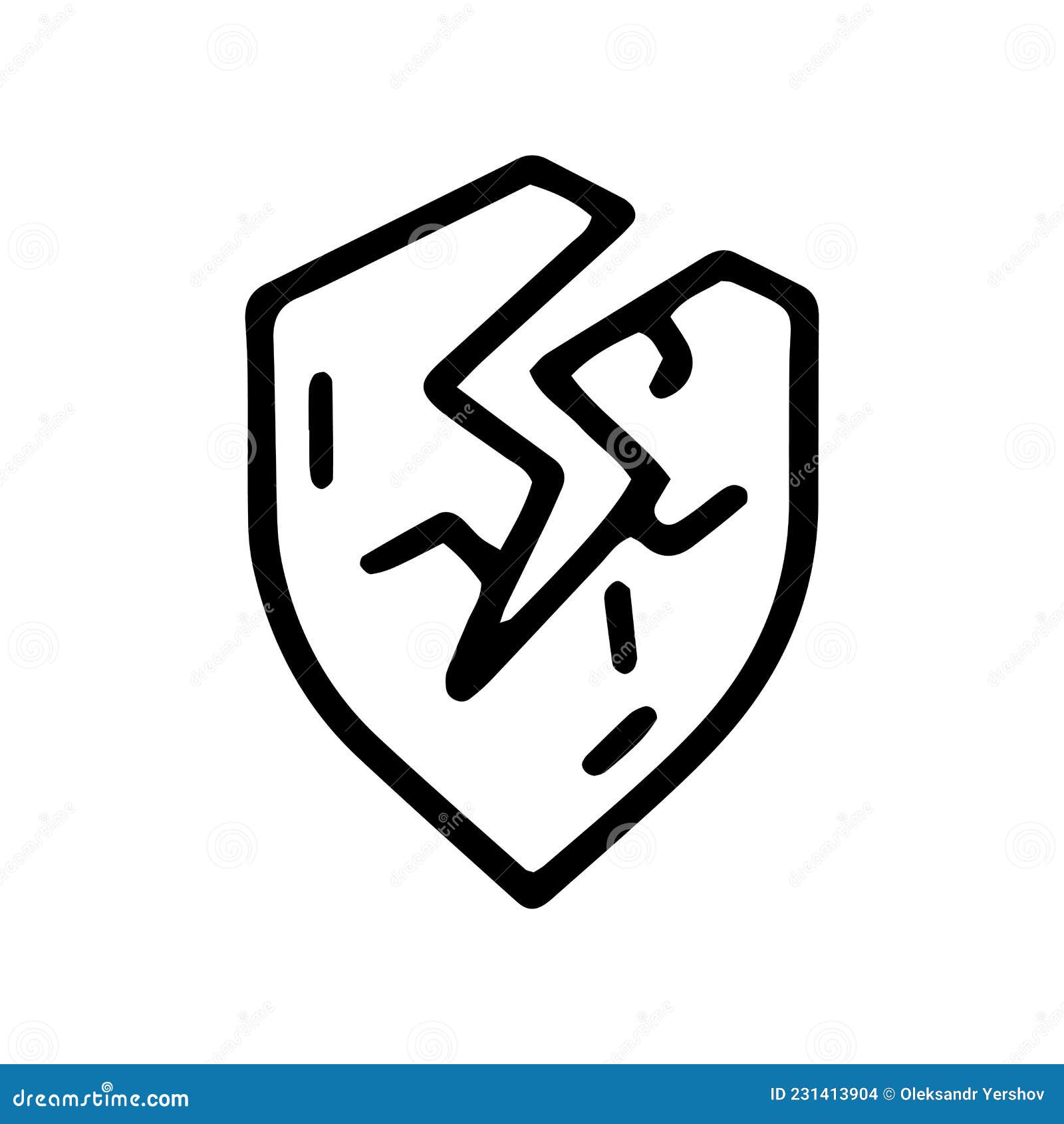 Broken Shield Line Vector Doodle Simple Icon Stock Vector ...