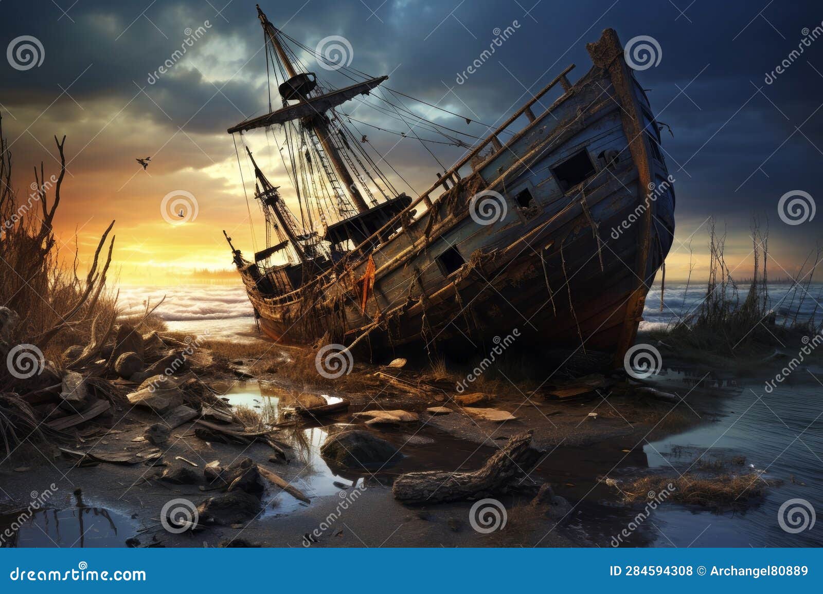 Broken Ship Icon Cartoon Vector. Old Boat | CartoonDealer.com #279257782