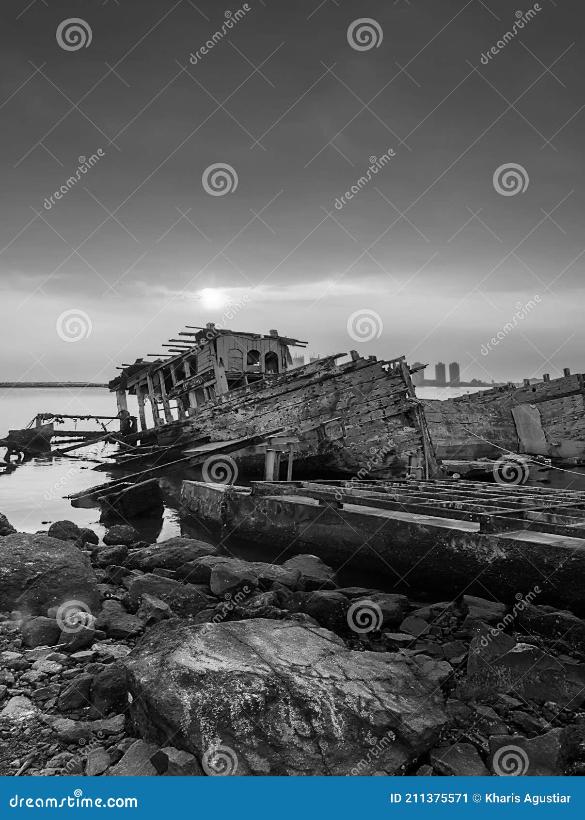 Broken Ship at Ghost Beach Black and White Stock Image - Image of white ...