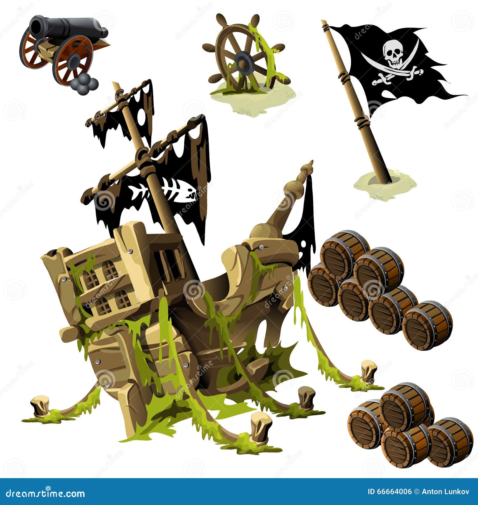 Broken Ship. Damaged Sailor Boats Swim Accident Crash Brigantine Exact ...