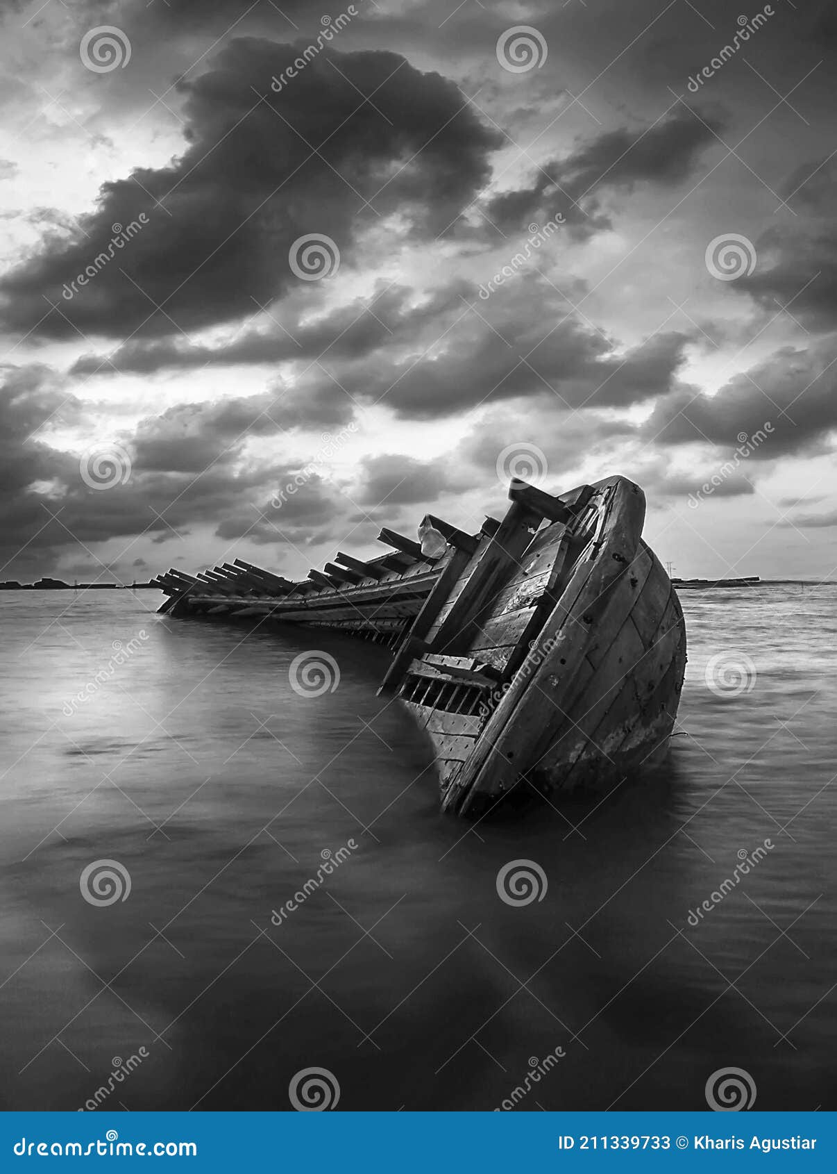 Broken Ship at Sea Landscape Black and White Stock Image - Image of ...