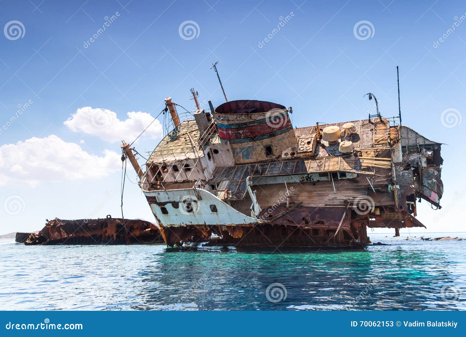 The broken ship at sea stock image. Image of shipwreck - 70062153