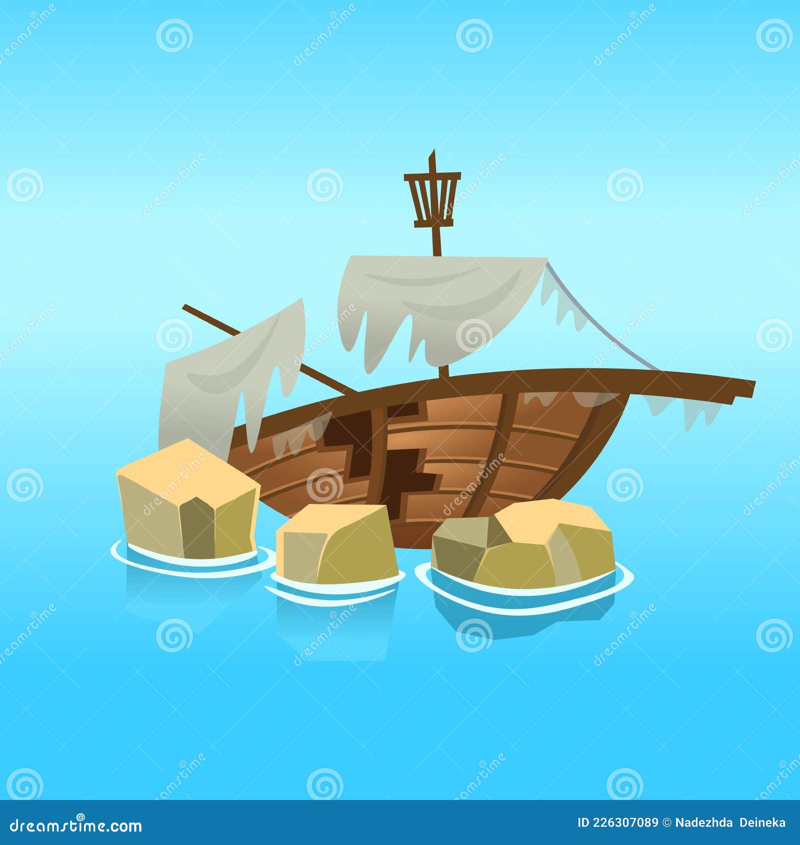 A Broken Ship in the Sea. Vector Illustration in Cartoon Style Stock ...