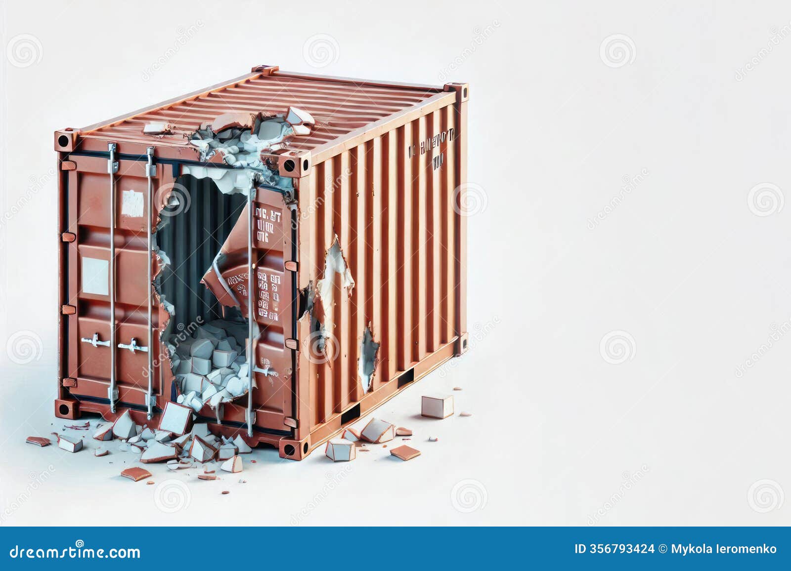 A Broken Shipping Container with Bricks Inside. Space for Text. Stock ...