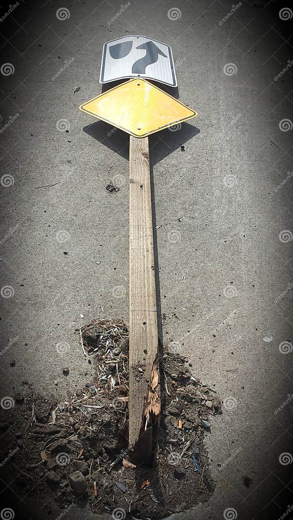 Broken sign stock image. Image of yellow, wood, caution - 51606115