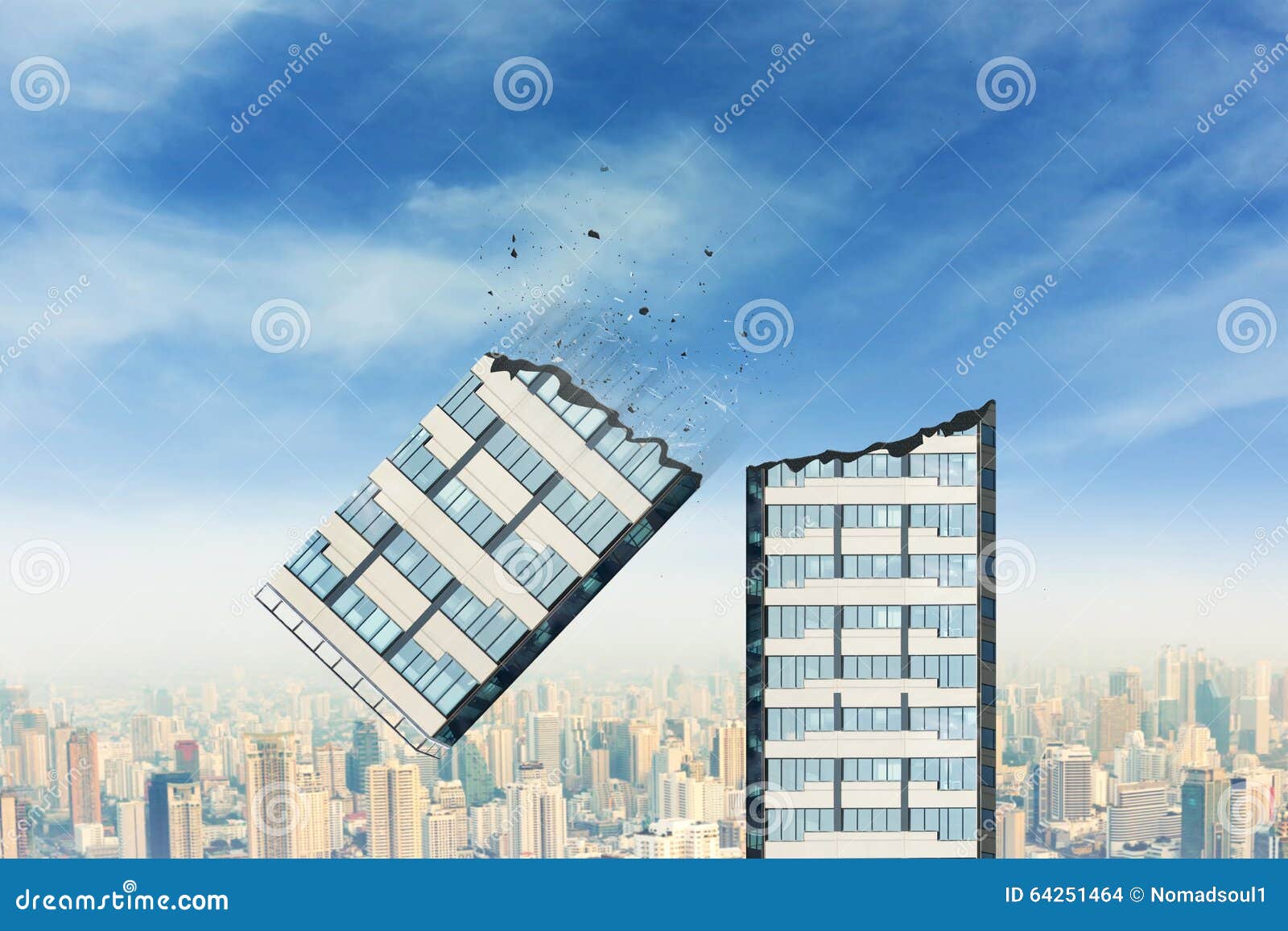 Broken skyscraper stock photo. Image of disaster, brick - 64251464