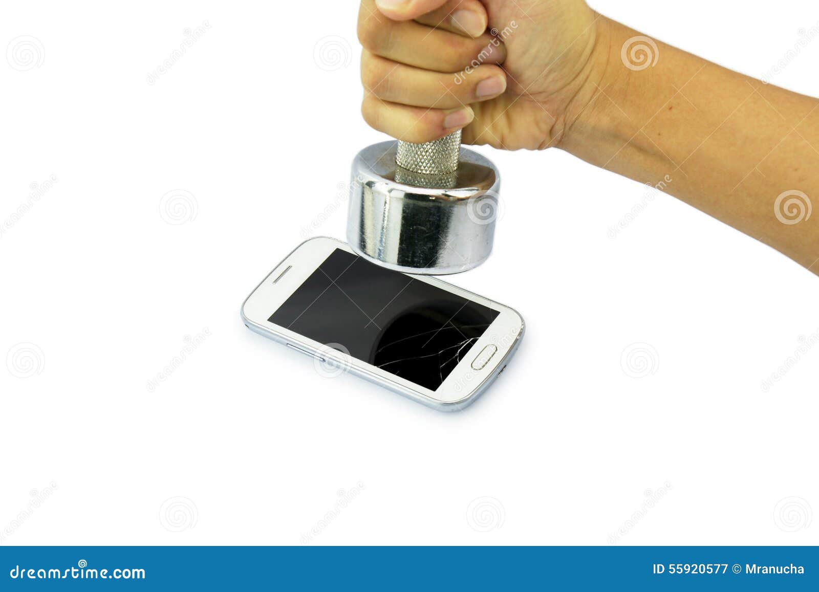 Broken Smart Phone Smashed by Dumbbell. Stock Image - Image of ...