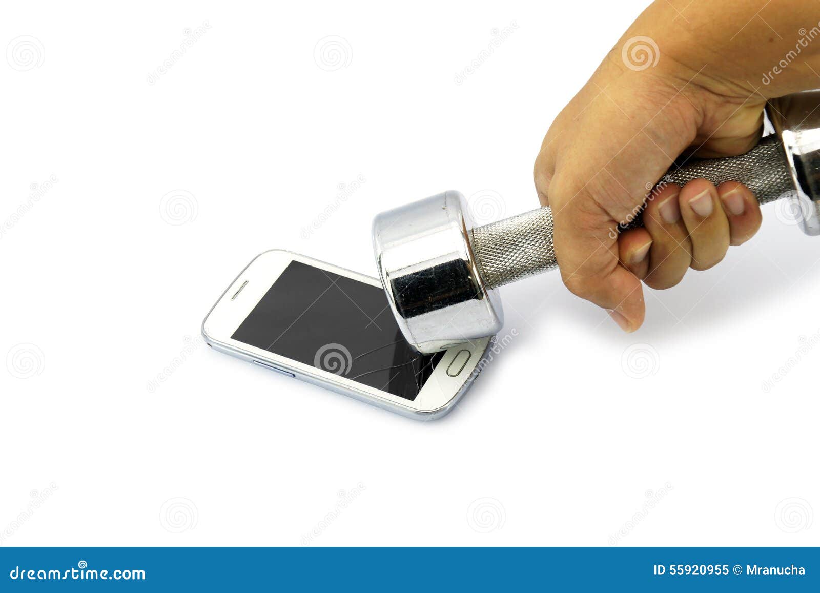 Broken Smart Phone Smashed by Dumbbell. Stock Image - Image of crack ...