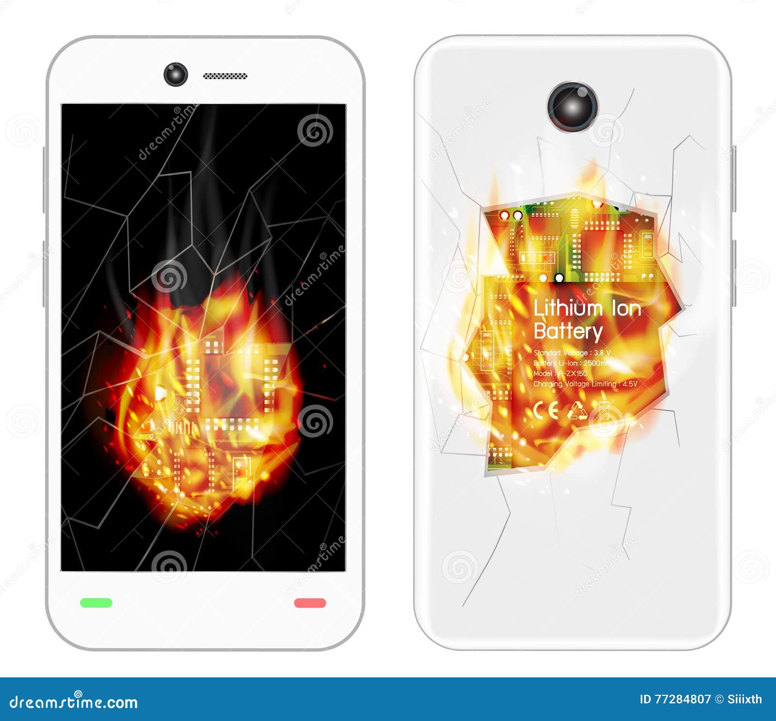 Broken Smartphone Explosion with Burning Fire Stock Vector ...