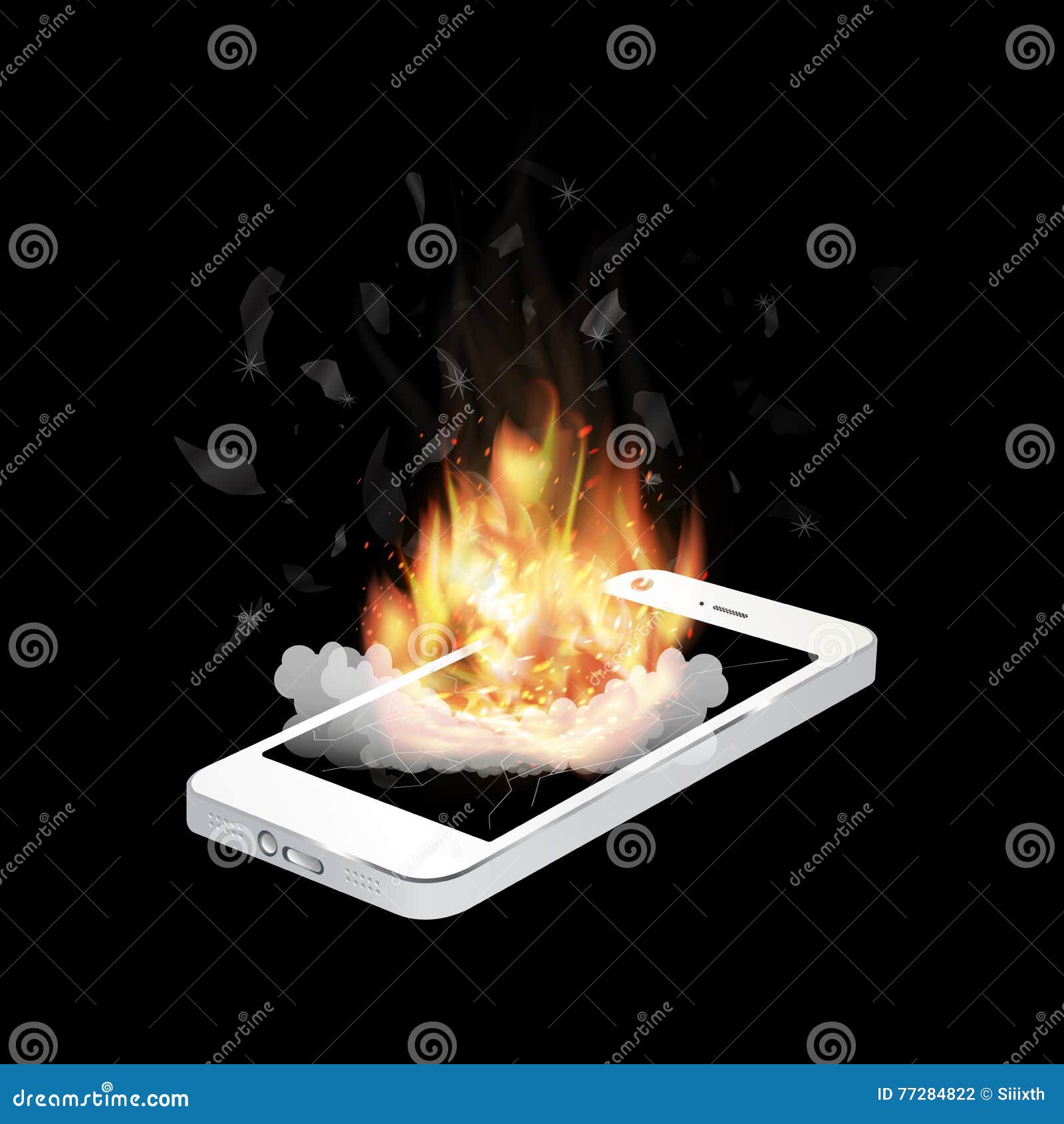 Broken Smartphone Explosion with Burning Fire Stock Vector ...