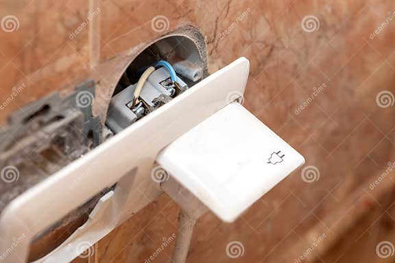 Dangerous Broken Electrical Socket. Broken Outlet Stock Image - Image ...