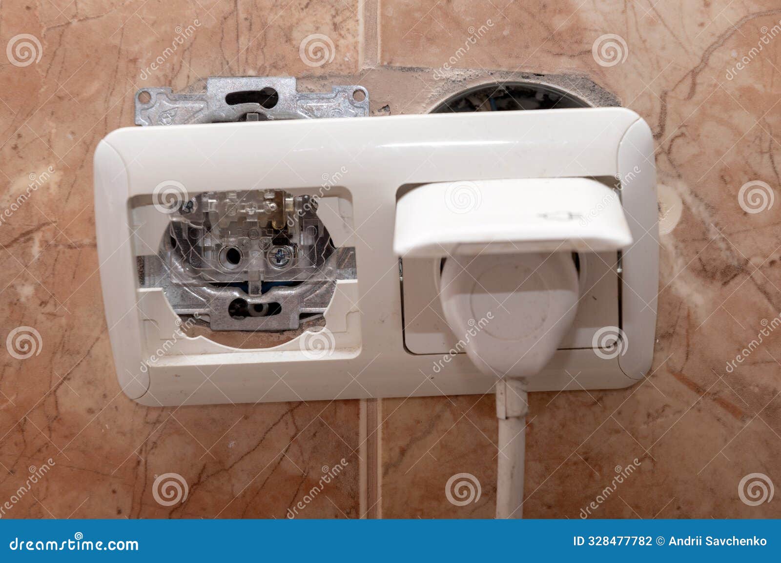 Dangerous Broken Electrical Socket. Broken Outlet Stock Photo - Image ...