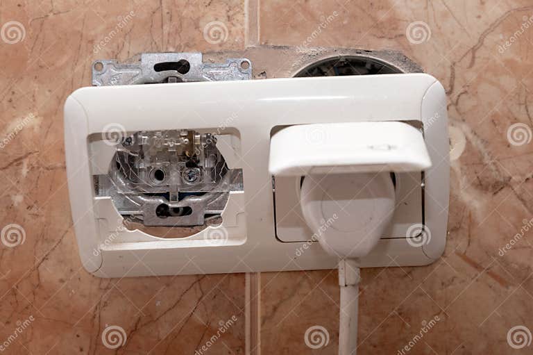 Dangerous Broken Electrical Socket. Broken Outlet Stock Photo - Image ...