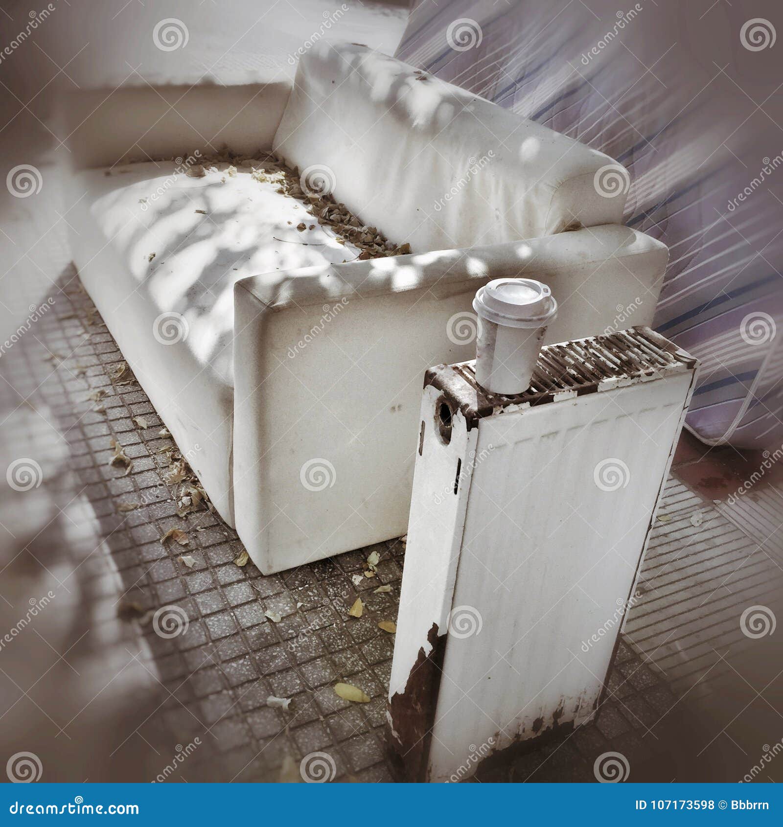 Broken sofa at street stock photo. Image of trash, grunge - 107173598