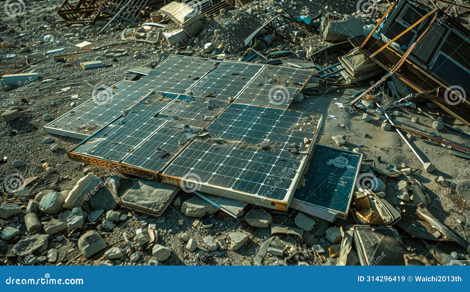 A Broken Solar Panel, a Torn Panel Mount Lie on the Ground ...